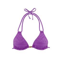 Lascana Damen Triangel-Bikini-Top "Omara", lila, Gr. 40, Microfaser, Recycling-Polyamid, Bikini-Oberteile, mit Lochstickerei