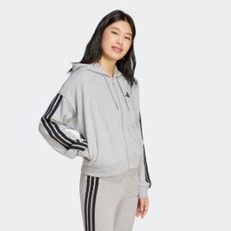 Damen Kapuzensweatshirt "ESSENTIALS 3-STREIFEN FRENCH TERRY", grau, Gr. XL, adidas Sportswear, Obermaterial: 55% Baumwolle, 36% Polyester, 9%
