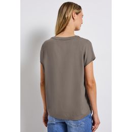 Street One Damen Kurzarmbluseschwarz tumbled beige, Gr. 36, unifarben, Web, Obermaterial: 100% Viskose, Blusen, Split Neck