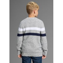 Bruno Banani Jungen Strickpullover "Ringelpullover in modischer Strickstruktur f&uuml;r Jungen"blau meliert, Gr. 140, geringelt, Grobstrick, Obermaterial: