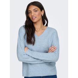 Only Damen V-Ausschnitt-Pullover "ONLCAMILLA V-NECK L/S PULLOVER KNT NOOS", blau, Gr. S, meliert, Strick, Obermaterial: 74% Polyacryl, 24% Polyester,