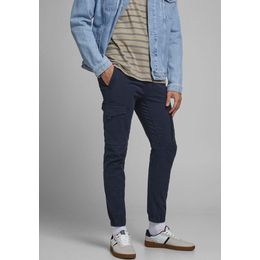Jack & Jones JACK & JONES Herren Cargohose "PAUL FLAKE", blau, Gr. 32, unifarben, Web, Obermaterial: 98% Baumwolle, 2% Elasthan, Hosen, Baumwollmischung, regular