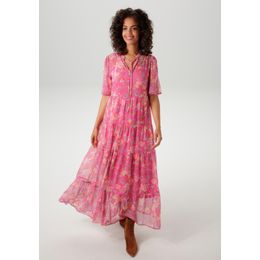 Aniston CASUAL Damen Sommerkleid, pink, Gr. 40, Paisley, bedruckt, gebl&uuml;mt, Chiffon, Obermaterial: 100% Polyester. Futter: 100% Polyester, Kleider,