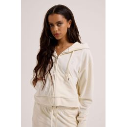 Juicy Couture Damen Kapuzennickijacke "ICCLE OUTLINE CROPPED HOODIE. Damen"sugar swizzle, Gr. M, Samt, 95% Polyester, 5% Elasthan, Jacken,