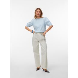 V&eacute;ro Moda VERO MODA Damen Rundhalspullover "VMDOFFY 2/4 O-NECK PULLOVER GA NOOS", blau, Gr. M, meliert, Strick, Obermaterial: 94% Polyester, 3% Elasthan, 3%