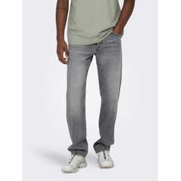 Only & Sons ONLY & SONS Herren Regular-fit-Jeans "ONSEDGE STRAIGHT BROMO 0017 DOT DNM NOOS", blau, Gr. 31, Abriebeffekte, Denim/Jeans, Obermaterial: 100%