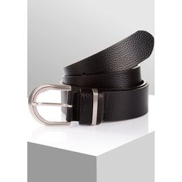 Tom Tailor Damen Lederg&uuml;rtel "TTSANDRA", schwarz, Gr. 75, unifarben, B&uuml;ffelleder, G&uuml;rtel, 3,5 cm breiter Dameng&uuml;rtel, genarbte Oberfl&auml;che, Schlie&szlig;e