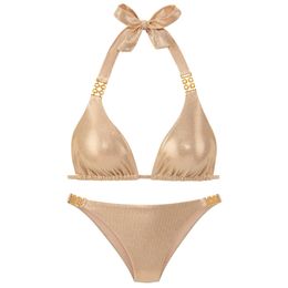 Lascana Damen Triangel-Bikini "Rio", gold, Gr. 40, gl&auml;nzend, Obermaterial: 84% Polyester, 16% Elasthan. Futter: 92% Polyester, 8% Elasthan,
