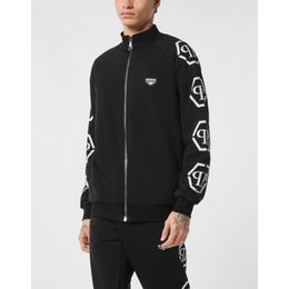 Philipp Plein Herren Yoga-Sweatjacke "Hexagon", schwarz, Gr. XXL, Obermaterial: 88% Baumwolle, 12% Polyester, Sweatjacken