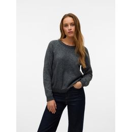 V&eacute;ro Moda VERO MODA Damen Rundhalspullover "VMDOFFYSHINE LS O-NECK BLOUSE REP NOOS", schwarz, Gr. S, gl&auml;nzend, Strick, Obermaterial: 85% Polyester, 11%