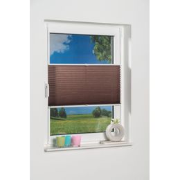 Plissee K-home, B:110cm H:130cm, braun, Obermaterial: 100% Polyester, Badezimmer, Plissees, "Klemmfix Pisa", Crushed-Optik