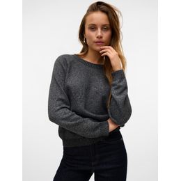 V&eacute;ro Moda VERO MODA Damen Rundhalspullover "VMDOFFYSHINE LS O-NECK BLOUSE REP NOOS", schwarz, Gr. S, gl&auml;nzend, Strick, Obermaterial: 85% Polyester, 11%