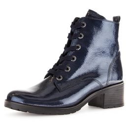 Gabor Damen Schn&uuml;rstiefelette "Tunis", Gr. 35, blau, Lackleder, gl&auml;nzend, Schuhe, Blockabsatz, Schn&uuml;rboots, Komfortschuh mit Anziehlasche, G-Weite
