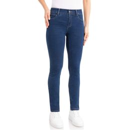 WONDERJEANS Damen Slim-fit-Jeans "Classic", blau, Gr. 36, Abriebeffekte, Denim/Jeans, Obermaterial: 65% Baumwolle, 30% Polyester, 5% Elasthan, Jeans,