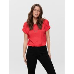 Only Damen T-Shirt "ONLMOSTER &ndash; Kurzarmshirt mit Aufschlag und klassischem Look", rot, Gr. L, unifarben, Jersey, Obermaterial: 75% Viskose, 20%