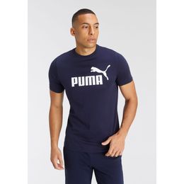 Puma Herren T-Shirt "ESS LOGO TEE", blau, Gr. S, bedruckt, Jersey, Obermaterial: 100% Baumwolle, Shirts, sportlicher Stil, Kurzarmdesign, aus