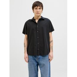 Jack & Jones JACK & JONES Herren Kurzarmhemd "JJESUMMER SHIRT SS SN", schwarz, Gr. S, unifarben, Web, Obermaterial: 83% Baumwolle, 17% Leinen, Hemden