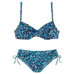 Lascana Damen B&uuml;gel-Bikini, gr&uuml;n, Gr. 40, bedruckt, Polyamid, Bikini-Sets, mit h&ouml;herer Hose