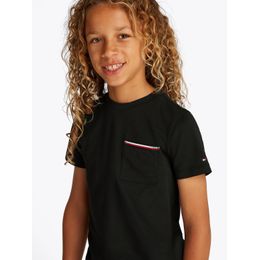 Tommy Hilfiger Jungen T-Shirt "POCKET TEE S/S", schwarz, Gr. 5, unifarben, Single Jersey, Obermaterial: 100% Baumwolle, Shirts, mit Brusttasche