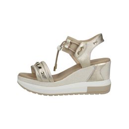 Nero Giardini Damen Keilsandalette "Nero Giardini Sandalen Leder/Textil", Gr. 37, gold, Leder, Textil, Schuhe
