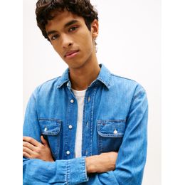 Tommy Jeans Herren Jeanshemd "RELAXED DENIM SHIRT", blau, Gr. XXL, unifarben, Denim/Jeans, Obermaterial: 100% Baumwolle, Hemden, Relaxed fit mit