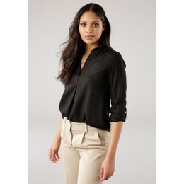 Tamaris Damen Schlupfbluse "mit lockerem Schnitt, aus flie&szlig;ender Viskose-Qualit&auml;t", schwarz, Gr. 40, unifarben, Web, Obermaterial: 100% Viskose,
