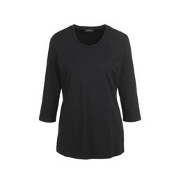 GOLDNER Damen 3/4-Arm-Shirt "Geschm&uuml;cktes Rundhalsshirt aus Pima-Baumwolle", schwarz, Gr. 46, Obermaterial: 95% Baumwolle CO. 5% Elasthan EL.,