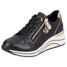 Remonte Damen Keilsneaker, Gr. 42, schwarz, Leder, Lederimitat, Schuhe, Freizeitschuh, Halbschuh, Schn&uuml;rschuh mit Rieker TEX-Membran