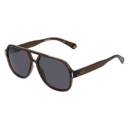 Polaroid PLD 6193/S | Unisex-Sonnenbrille | Fassung: Vollrand, Browline, Kunststoff, Braun Transparent | Glasfarbe: Grau