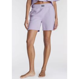 Lascana Damen Sweathose, Gr. 32, lila, Sweatware, Obermaterial: 60% Baumwolle, 40% Polyester, unifarben, Basic, Hosen, mit geripptem Hosenbund,