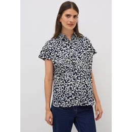 Cecil Damen Kurzarmbluse, blau, Gr. XS, bedruckt, Web, 100% Baumwolle, Blusen, mit Kragen