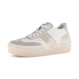 Gabor Damen Plateausneaker, Gr. 35, beige, Textil, Veloursleder, Schuhe, Freizeitschuh, Halbschuh, Schn&uuml;rschuh in Teddy-Optik