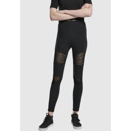 Urban Classics Damen Leggings "Urban Classics Damen Ladies Flock Lace Inset Leggings", schwarz, Gr. S, unifarben, 96% Baumwolle, 4% Elasthan, Hosen