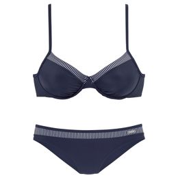Lascana Damen B&uuml;gel-Bikini, blau, Gr. 44, gestreift, unifarben mit Farbeinsatz, Polyamid, Bikini-Sets, mit gestreiften Eins&auml;tzen