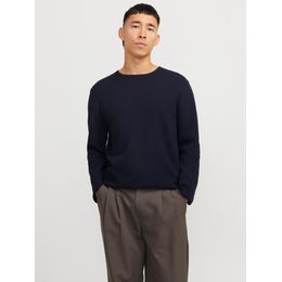 Jack & Jones JACK & JONES Herren Rundhalspullover "JJEGEORGE KNIT CREW NECK NOOS", blau, Gr. M, unifarben, Strick, Obermaterial: 85% Baumwolle, 15% Polyester,