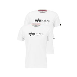 Herren Rundhalsshirt "Label T 2 Pack", wei&szlig;, Gr. XXL, Alpha Industries, unifarben mit Farbeinsatz, Single Jersey, Obermaterial: 100% Baumwolle, Shirts