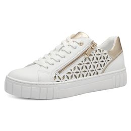 Marco Tozzi Damen Plateausneaker, Gr. 36, gold, Lederimitat, gemustert, kontrastfarbene Details, Schuhe, Freizeitschuh, Halbschuh, Schn&uuml;rschuh mit