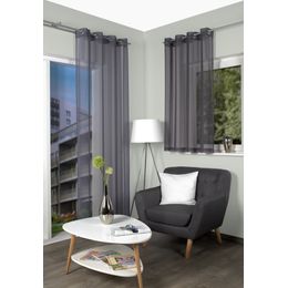 Vorhang HOME BASICS, B:140cm H:245cm, grau, Voile, Polyester, Wohnzimmer, Gardinen, "DOLLY", 2er Pack &Ouml;senschal DOLLY