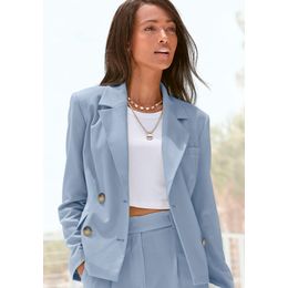 Lascana Damen Kurzblazer "mit zweireihiger Knopfleiste und Taschen", blau, Gr. 44, unifarben, Web, Obermaterial: 64% Polyester, 32% Viskose, 4%