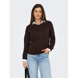 Only Damen Rundhalspullover "ONLRICA LIFE L/S PULLOVER KNT NOOS", braun, Gr. M, meliert, Strick, Obermaterial: 93% Polyester, 4% Nylon, 3% Elasthan,
