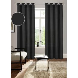 Vorhang Bruno Banani, B:140cm H:145cm, schwarz, Polyester, Polyester, Wohnzimmer, Gardinen, "Lagan", 2-er Set, gewebt, Microfaser, versch. Gr&ouml;&szlig;en,