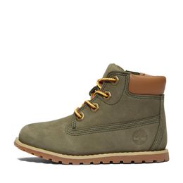 Timberland M&auml;dchen Schn&uuml;rboots "POKEY PINE MID LACE UP WITH ZIP BOOT", Gr. 25, gr&uuml;n, Leder, Synthetik, Schuhe, Winterstiefel, Schn&uuml;rstiefel,