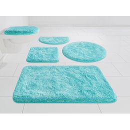 Badematte Grund, H:27mm, blau, Kunstfaser, Badematten, "Melos, Badvorleger, Badezimmer Teppich, sehr weich", melierte Optik, sehr weicher Flor,