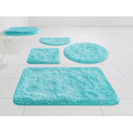 Badematte Grund, H:27mm, blau, Kunstfaser, Badematten, "Melos, Badvorleger, Badezimmer Teppich, sehr weich", melierte Optik, sehr weicher Flor,