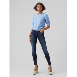 V&eacute;ro Moda VERO MODA Damen Rundhalspullover "VMDOFFY 2/4 O-NECK PULLOVER GA NOOS", blau, Gr. S, meliert, Strick, Obermaterial: 94% Polyester, 3% Elasthan, 3%