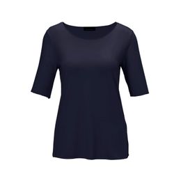 GOLDNER Damen Langarm-Poloshirt "Kombistarkes Halbarmshirt mit tonaler Zierkante", blau, Gr. 44, Obermaterial: 90% Viskose CV. 10% Elasthan EL.,