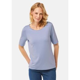 GOLDNER Damen Langarm-Poloshirt "Kombistarkes Halbarmshirt mit tonaler Zierkante", blau, Gr. 54, Obermaterial: 90% Viskose CV. 10% Elasthan EL.,