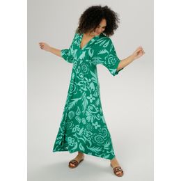 Damen Maxikleid, gr&uuml;n, Gr. 36, Aniston SELECTED, bedruckt, Single Jersey, Obermaterial: 95% Viskose, 5% Elasthan, Kleider, mit weiten, 3/4-langen