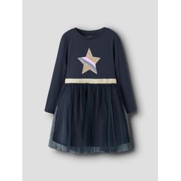 name it M&auml;dchen T&uuml;llkleid "NMFNASTAR LS DRESS", blau, Gr. 98, T&uuml;ll, Obermaterial: 65% Baumwolle, 33% Polyester, 2% Elasthan, Kleider