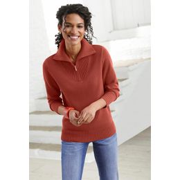 Casual Looks Damen Troyer "Pullover", rot, Gr. 46, meliert, unifarben, 50% Baumwolle, 50% Polyacryl, Pullover